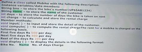Solved Define A Class Called Mobike With The Following