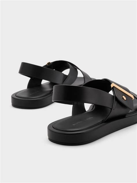 Black Crossover Back Strap Sandals Charles And Keith Ca
