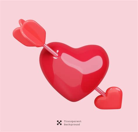 Renderizado En 3d Corazones Con Flecha De Cupido Aislado 14 De Febrero