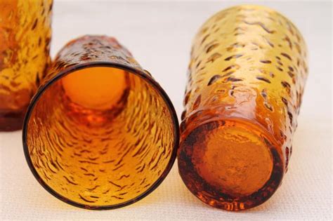 Retro Amber Glass Drinking Glasses Vintage Anchor Hocking Milano