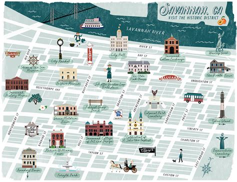 Savannah Georgia Historic District Illustrated Map By Kimberly Coles