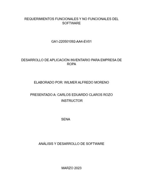 Requerimientos Funcionales Y No Funcionales Del Software Pdf Software Programa De Computadora