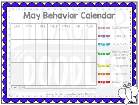 Behavior Chart Calendar Behaviour Chart Behavior Calendar Clip Chart