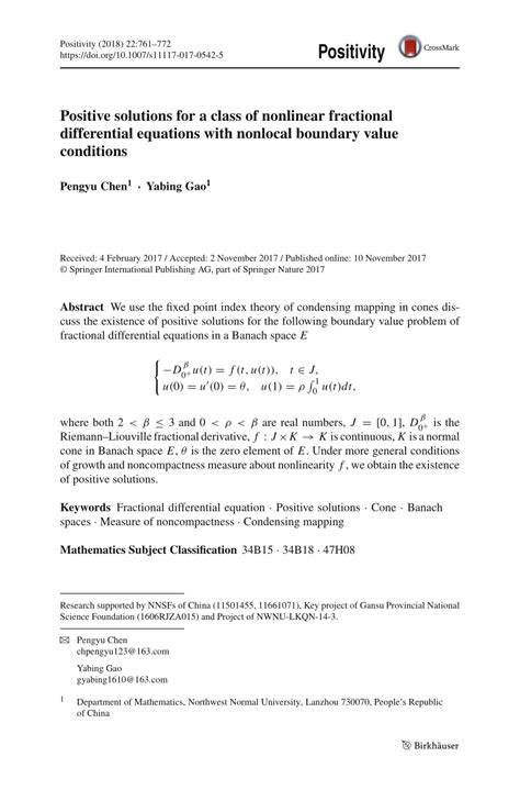 Pdf Positive Solutions For A Class Of Nonlinear Fractional Differential Equations With