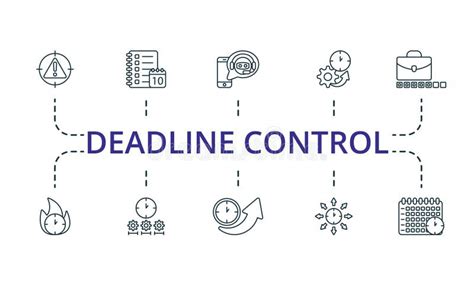 Deadline Control Thin Line Icon Set Monochrome Simple Deadline Control