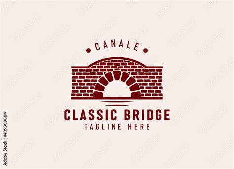 Simple Keystone Canal Waterway Brick Bridge With River Wave Logo Stock