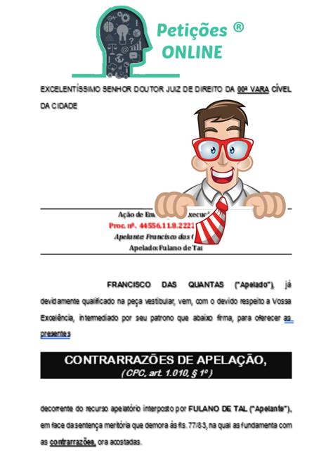Contrarrazões De Apelação Cível Art 1010 Novo Cpc Modelo