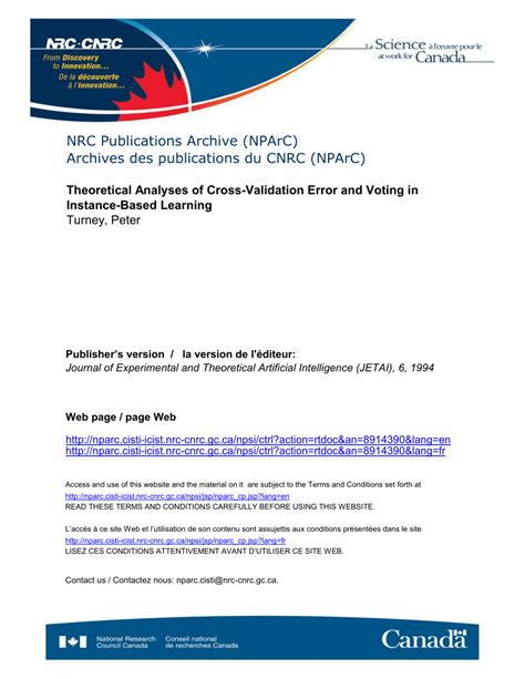 Pdf Theoretical Analyses Of Cross Validation Error And Voting In