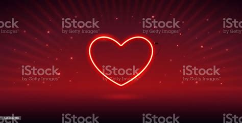Neon Valentines Heart On Red Background Stock Illustration Download