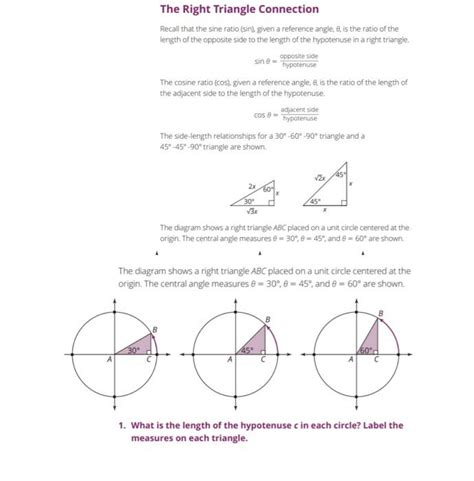 Solved The Right Triangle Connection Recall That The Sine Chegg Com