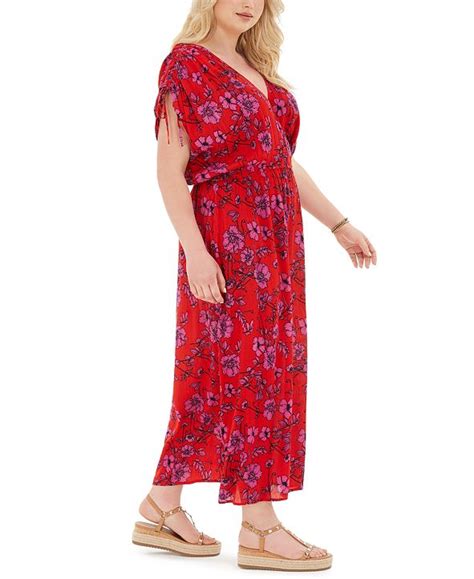 Band Of Gypsies Trendy Plus Size Floral Print Tie Sleeve Maxi Dress
