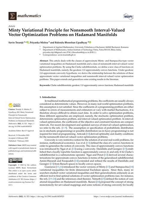 PDF Minty Variational Principle For Nonsmooth Interval Valued Vector