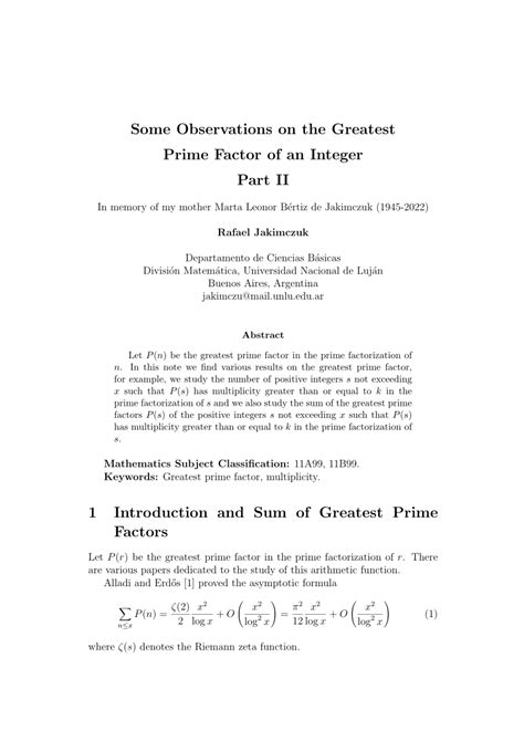 Pdf Some Observations On The Greatest Prime Factor Of An Integer Part Ii