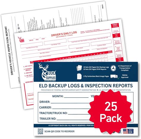 25 Pack Buck Eld Backup Driver Log Book With Detailed Driver Vehicle