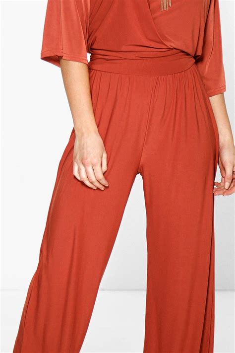 Boohoo Womens Petite Elle Wrap Front Wide Leg Jumpsuit Ebay