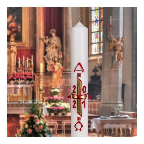 Paschał Ozdobny Czerwony I Złoty Krzyż 60 X 8 Cm Wosk Sprzedaż Online