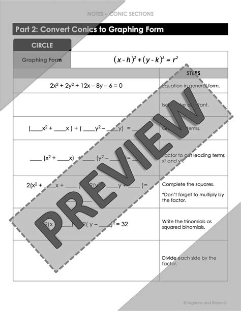 Convert Conic Equations To Graphing Form Lesson Warm Up Guided Not