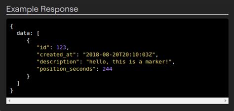 Create Stream Marker Example Response JSON Data Key Missing Quotes
