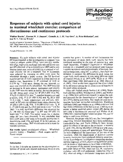 Pdf Responses Of Subjects With Spinal Cord Injuries To Maximal Wheelchair Exercise Comparison