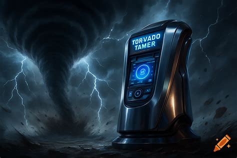 A Sci Fi Tor Vado Tamer Device With A Glowing Blue Screen Stands