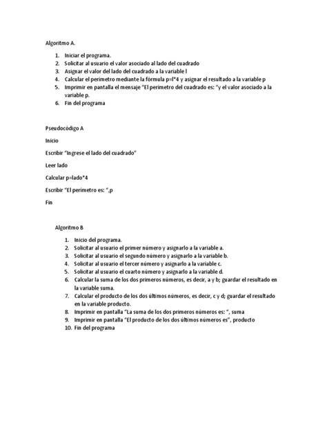 Ejercicios Con Pseudocódigo Pdf Algoritmos Programación De