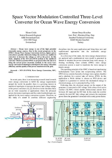 Pdf Space Vector Modulation Controlled Three Level Converter For Ocean Wave Energy Conversion