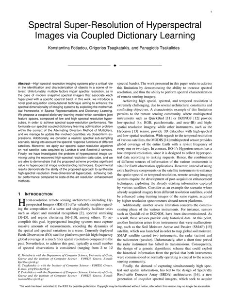 Pdf Spectral Super Resolution Of Hyperspectral Images Via Coupled