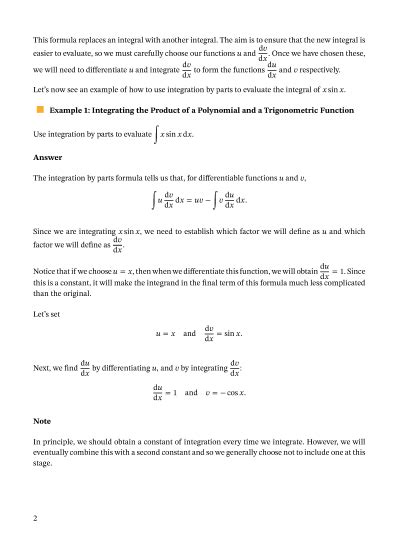 Lesson Integration By Parts Nagwa
