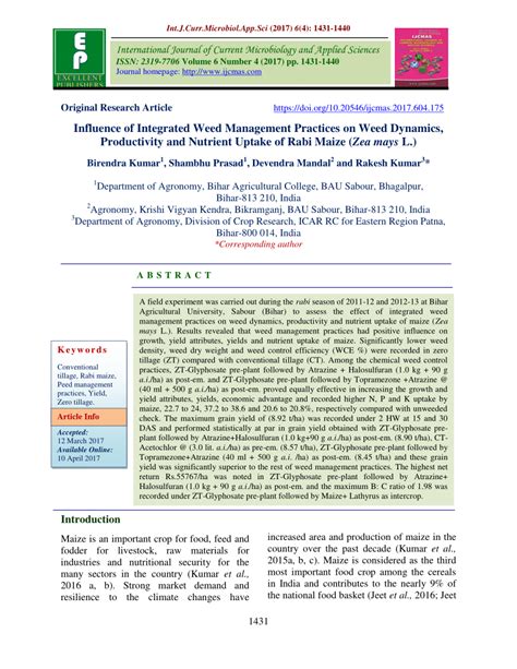 Pdf Influence Of Integrated Weed Management Practices On Weed Dynamics Productivity And