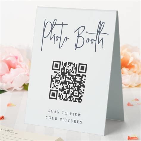 Navy Modern Handwritten Photo Booth Qr Code Table Tent Sign Zazzle
