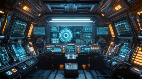 A Modern Spaceship Interior With A Metallic Design Glowing Elements