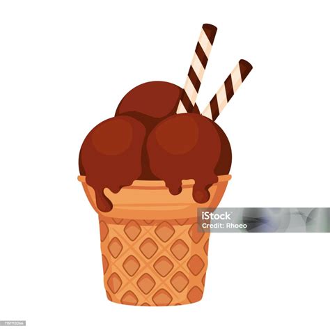 와플 그릇에 초콜릿 아이스크림 공 벡터 일러스트 레이 션 흰색 배경에 고립입니다 0명에 대한 스톡 벡터 아트 및 기타 이미지 0명 3가지 개체 가느다란 관 Istock