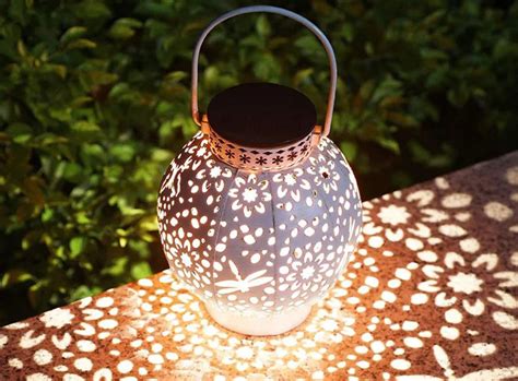 Kooper Solar Powered Outdoor Lantern With Floral Pattern Shadow For
