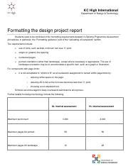 Formatting The Design Project Report Pdf KC High International Department Of Design