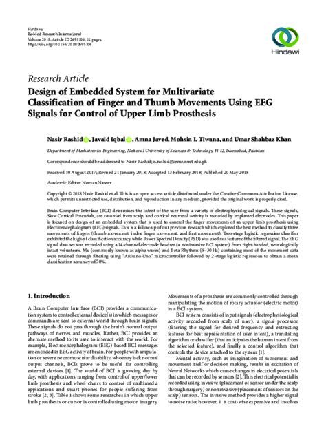 Pdf Design Of Embedded System For Multivariate Classification Of Finger And Thumb Movements