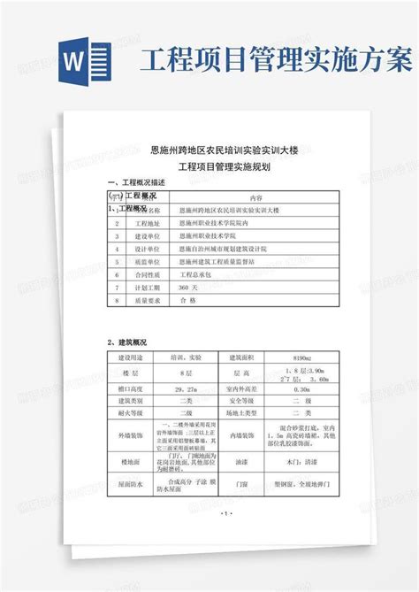 工程项目管理实施规划Word模板下载 编号lxgryrbq 熊猫办公