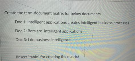 solved create the term document matrix for below documents
