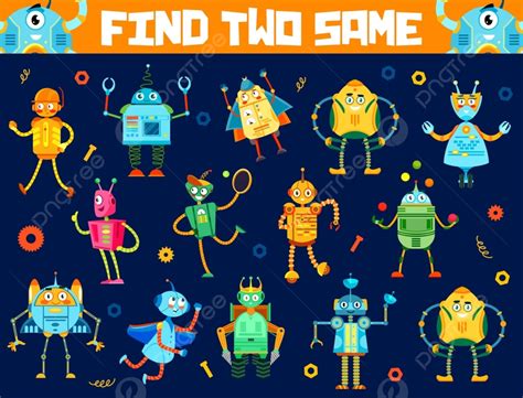 두 개의 동일한 만화 재미있는 로봇 찾기 템플릿 Psd 다운로드 디자인 자료 다운로드
