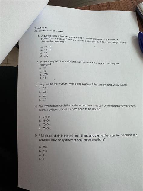 Question 1 Choose The Correct Answer 1 A StudyX