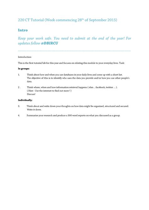 Intro Lecture Notes 1a 220 Ct Tutorial Week Commencing 28th Of