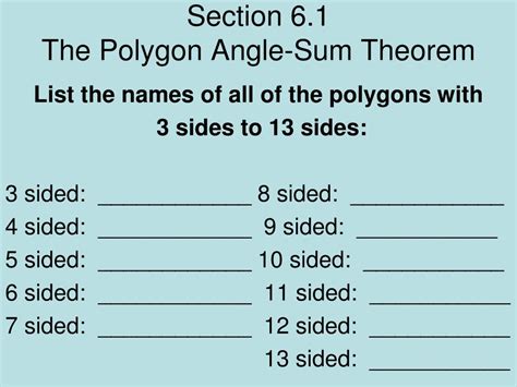 Ppt Section 61 The Polygon Angle Sum Theorem Powerpoint Presentation