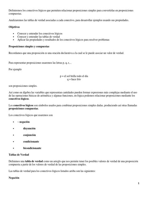 Definiremos Los Conectivos Lógicos Que Permiten Relacionar Proposiciones Simples Para