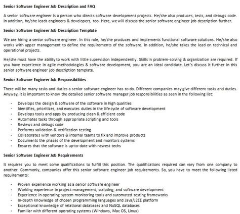 Senior Software Engineer Job Description And FAQ Room Surf