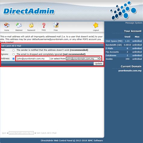 How To Specify A Catch All Email Account Directadmin Enhanced Skin IPSERVERONE