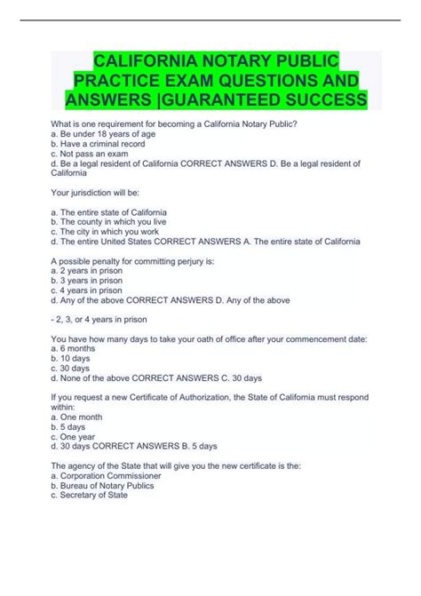 California Notary Public Practice Exam Questions And Answers