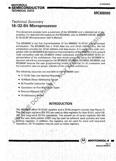 Pdf Technical Summary Microprocessormotorola By Ma8000d
