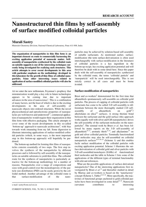 Pdf Nanostructured Thin Films By Self Assembly Of Surface Modified