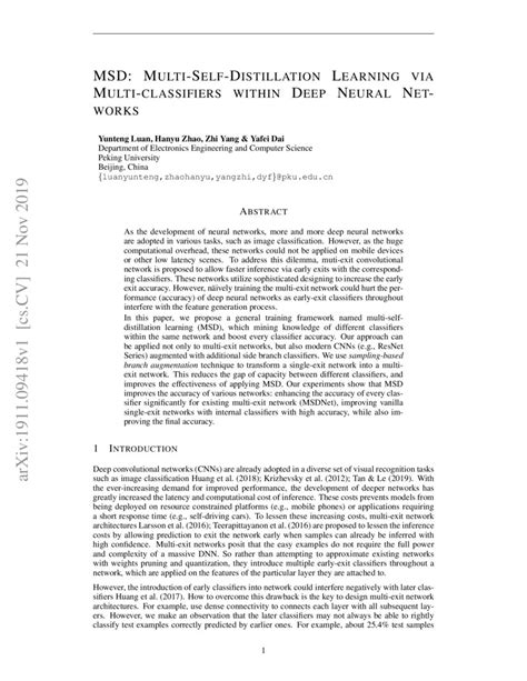 Msd Multi Self Distillation Learning Via Multi Classifiers Within Deep