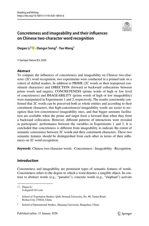 Pdf Concreteness And Imageability And Their Influences On Chinese Two