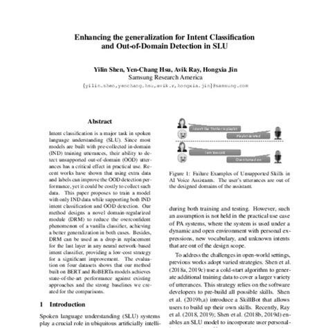 enhancing the generalization for intent classification and out of domain detection in slu acl